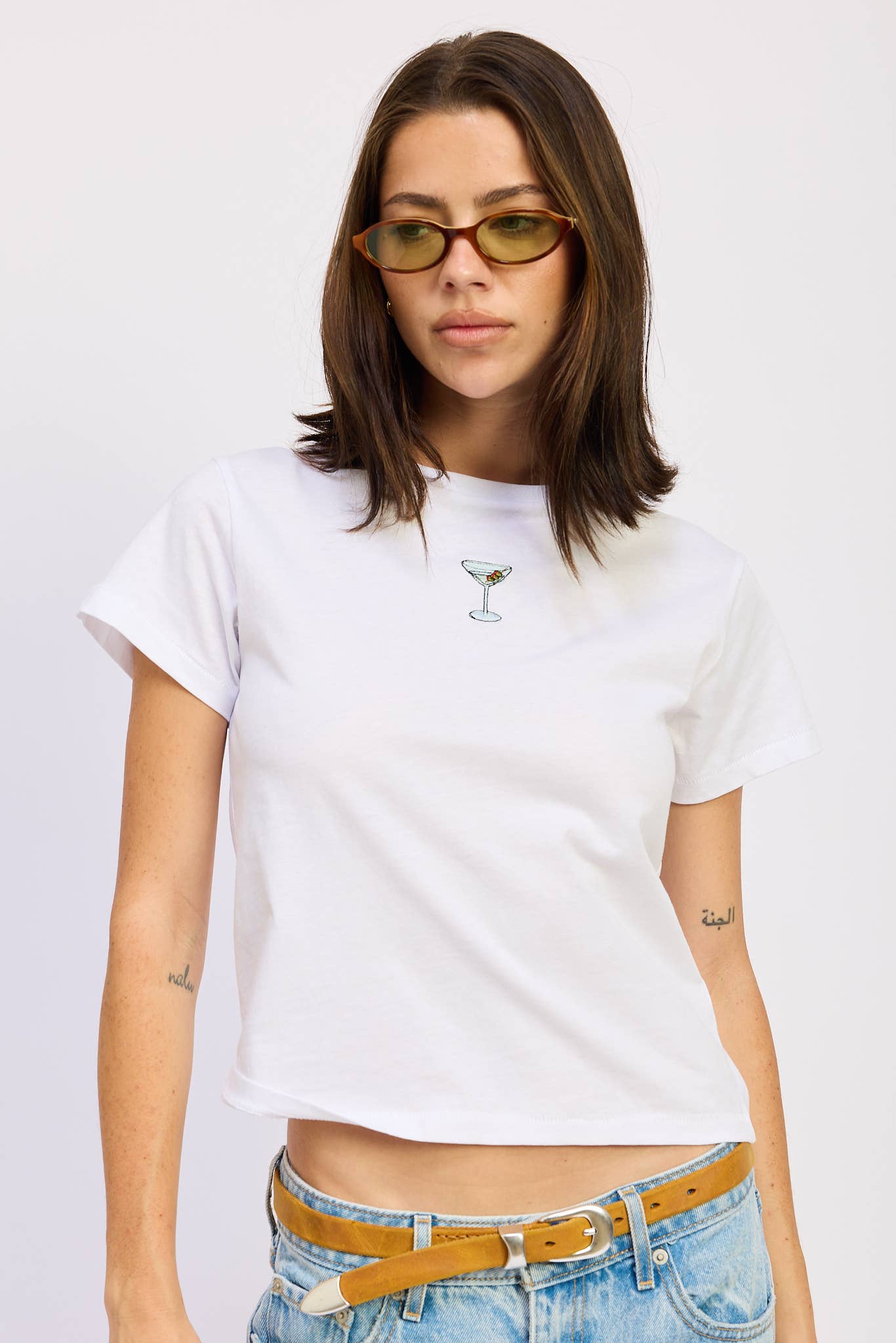Martini Embroidered Baby Tee – Katie Bop